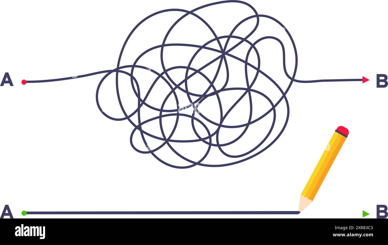 Complex and easy simple way from point A to B vector illustration Stock ...