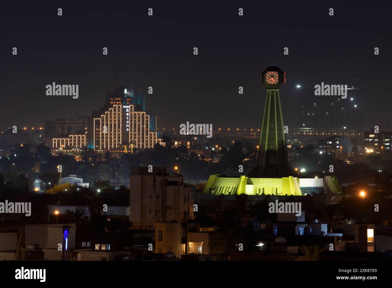 Clock of Baghdad and Babylon (Rotana) Hotel in Baghdad, Iraq Stock ...