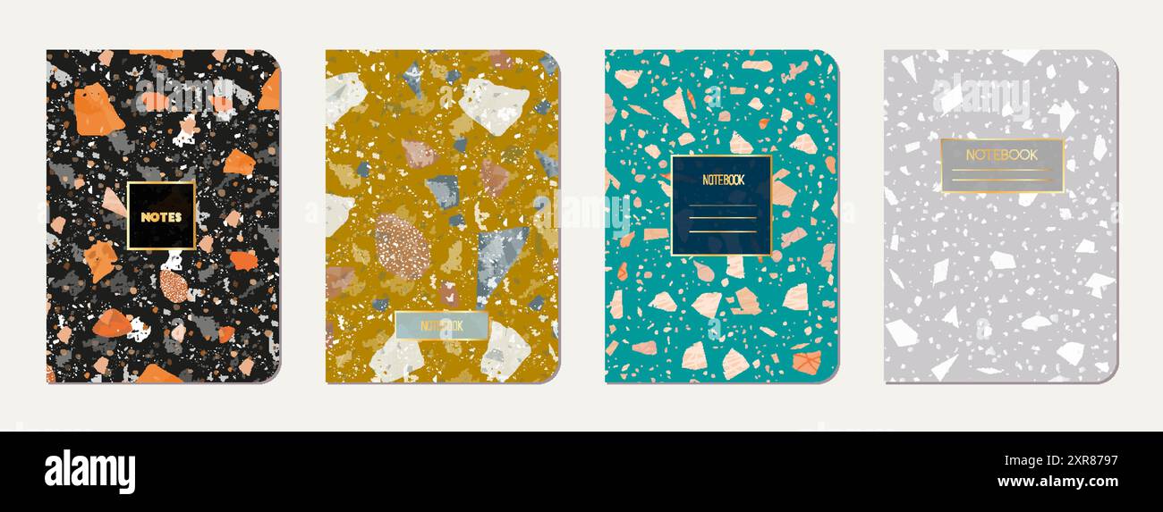 School diary cover design. Terrazzo abstract background made of natural ...