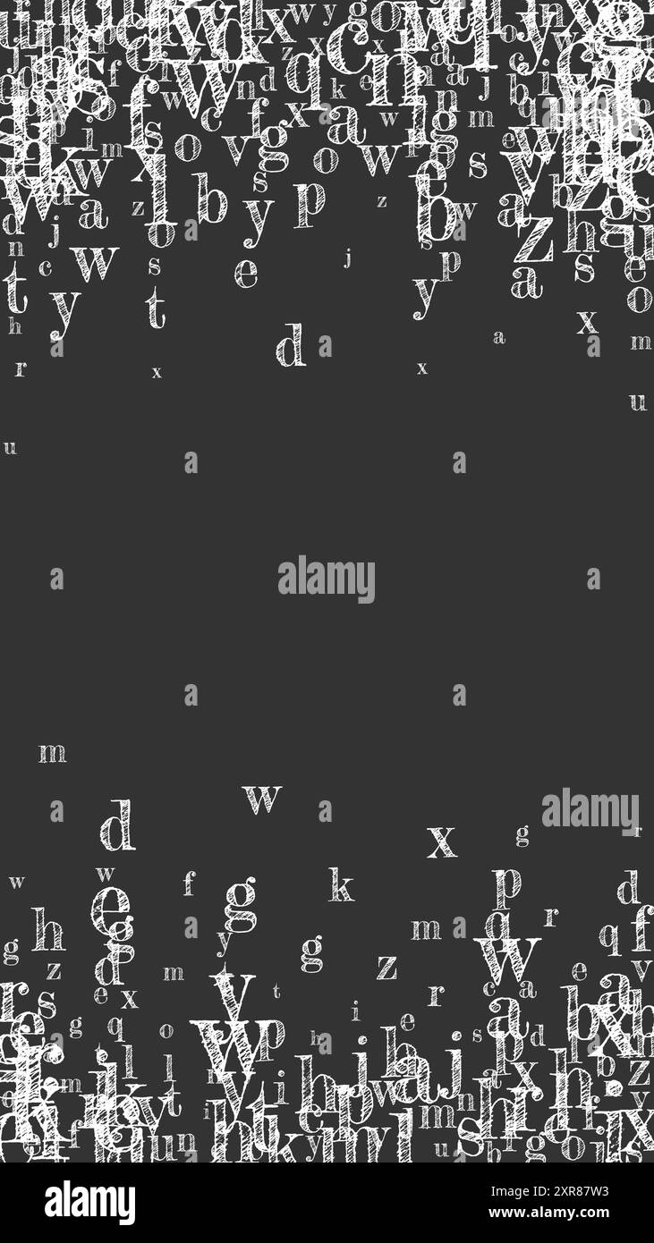 School notebook cover. White chalk floating letters of Latin alphabet ...