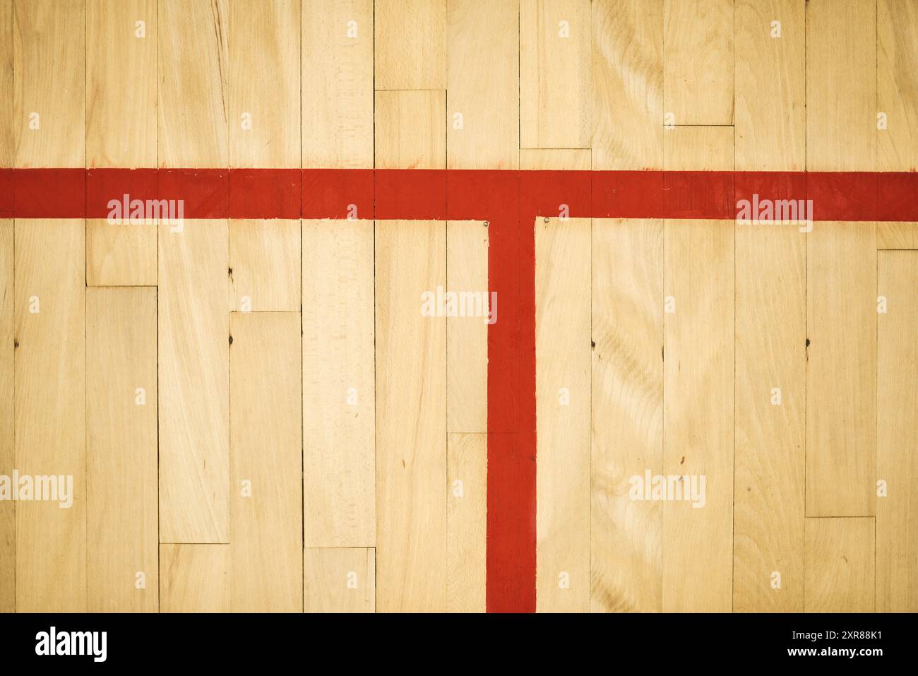 Squash, lines and court floor at gym or sport club with wood ground and ...