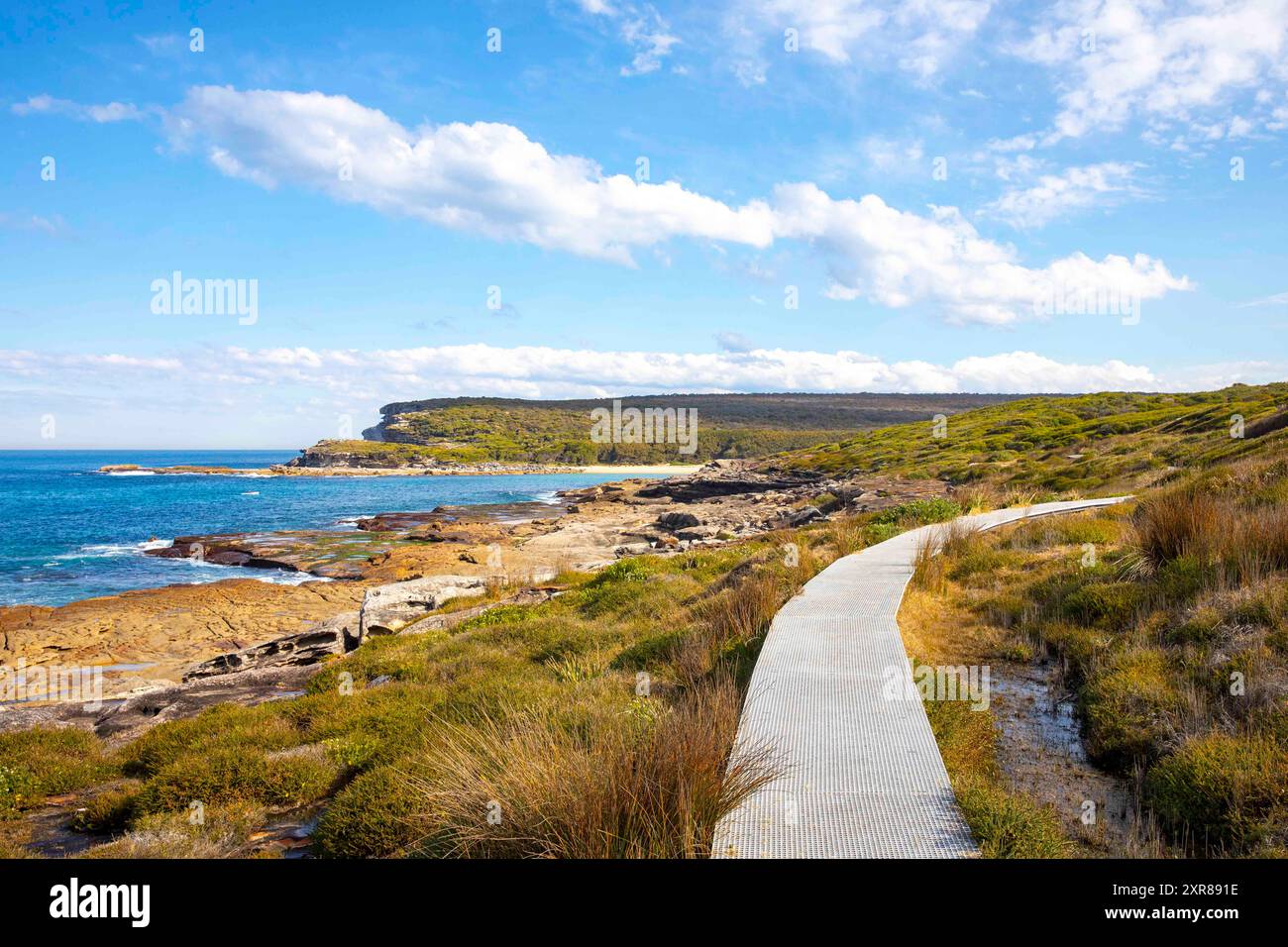 Royal National park, Sydney Australia, coast path metal walkway along ...