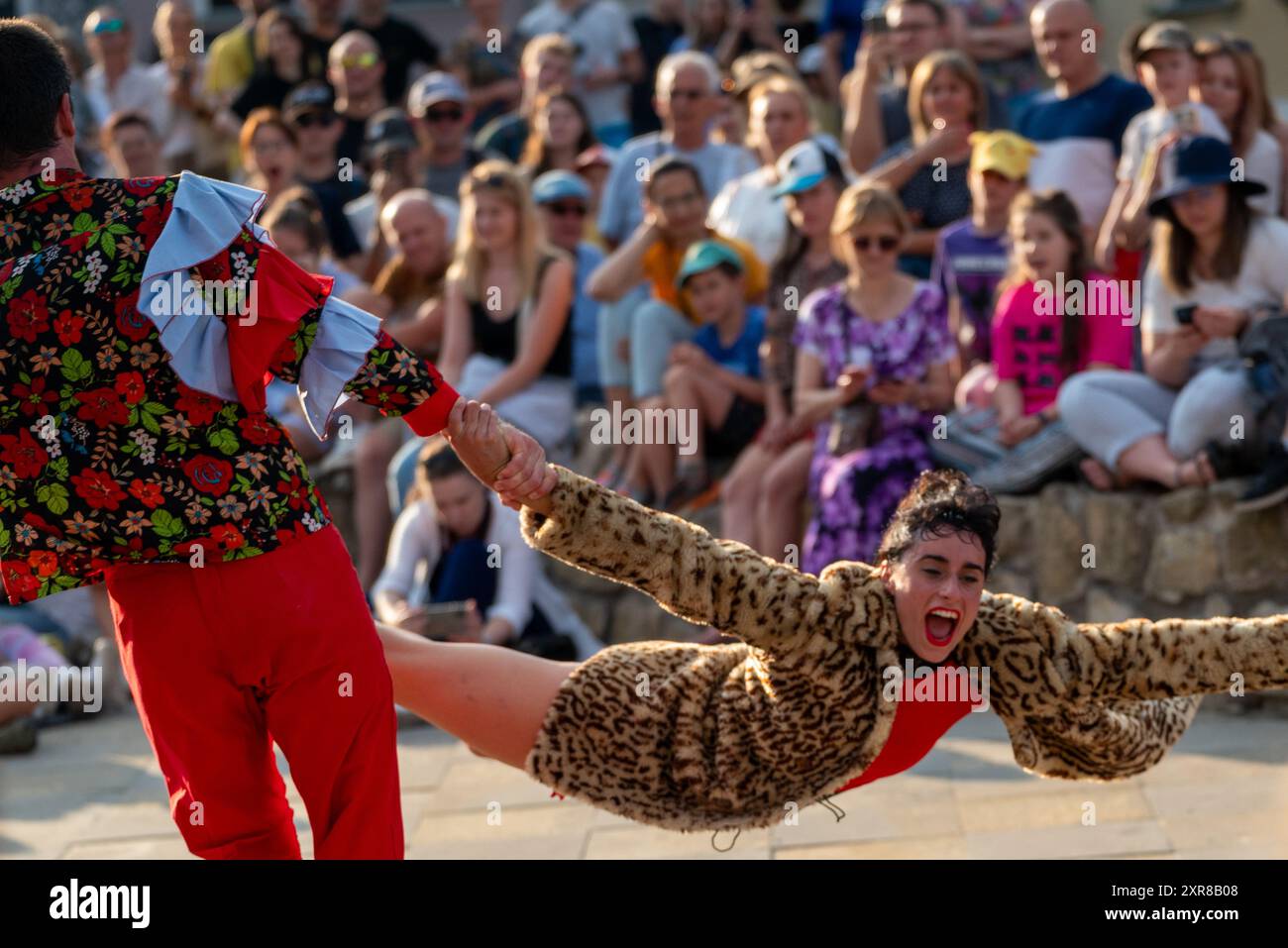 Lublin, Poland July 26 2024 Couple of gymnast dancers perform a show at ...