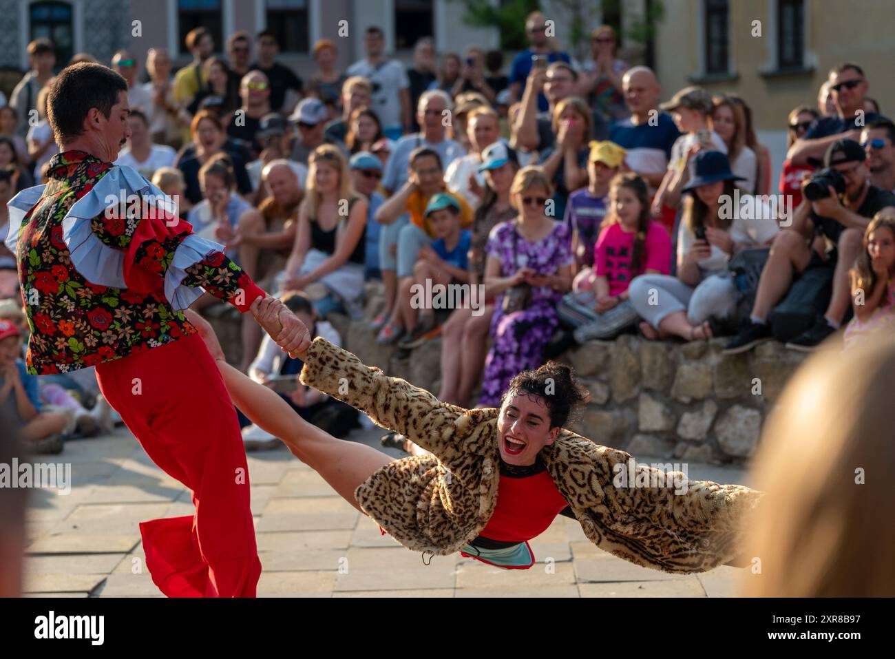 Lublin, Poland July 26 2024 Couple of gymnast dancers perform a show at ...