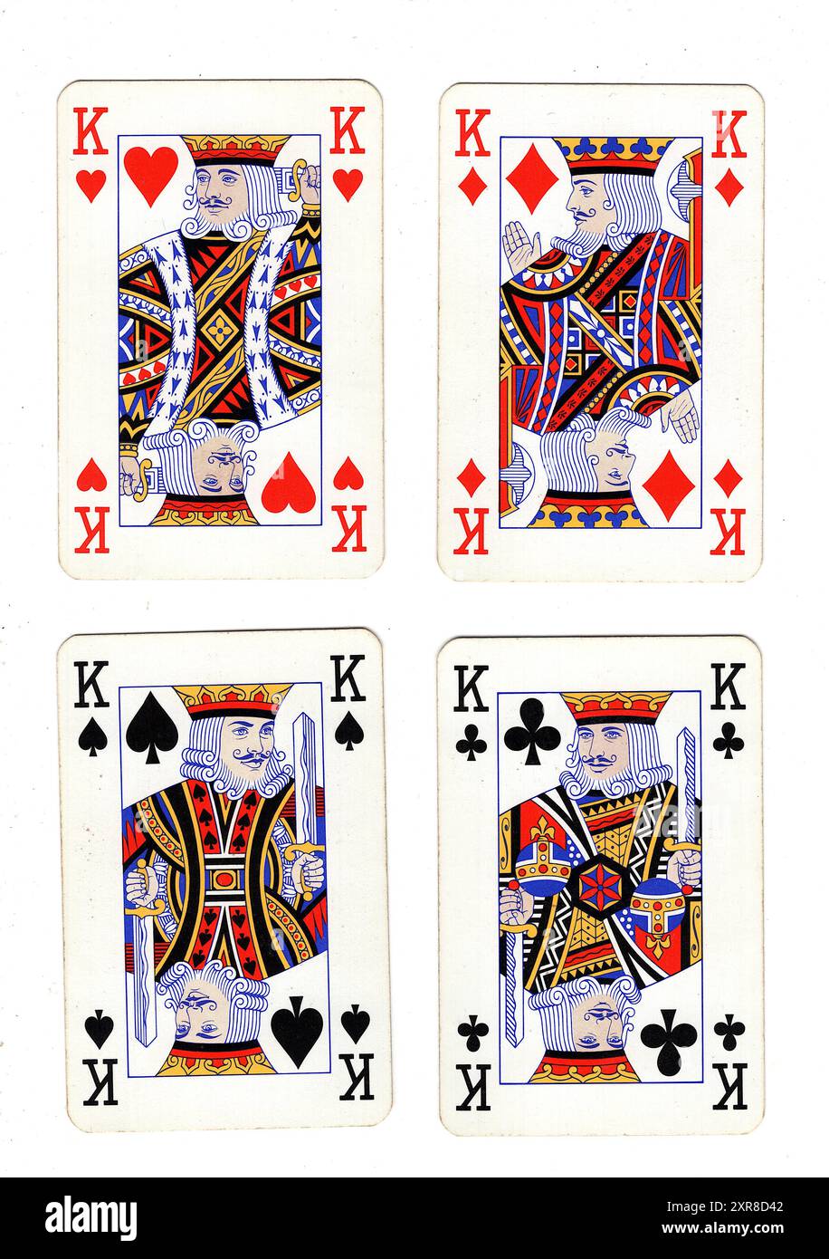 Vintage playing cards showing four kings on a white background Stock ...