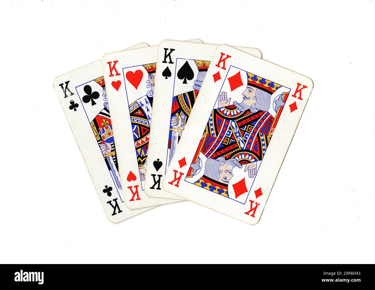 Vintage playing cards showing four kings on a white background Stock ...
