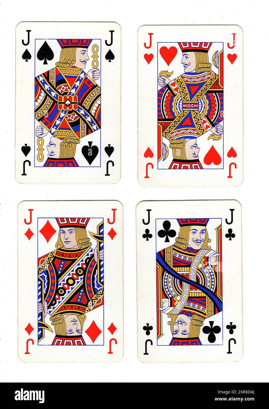 Vintage playing cards showing four jacks on a white background Stock ...