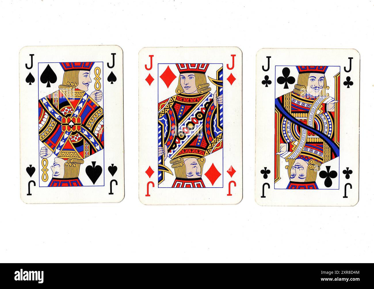 Vintage playing cards showing three jacks on a white background Stock ...