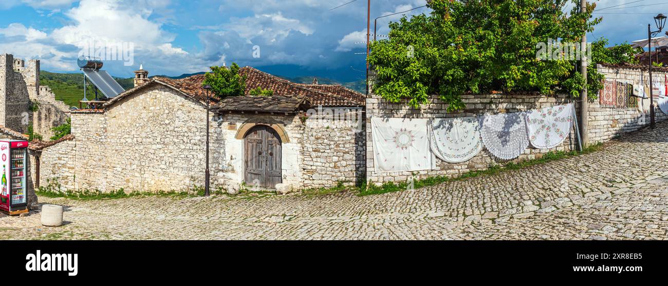 Berat, Albania, houses and streets inside the Berat Castle, also known ...