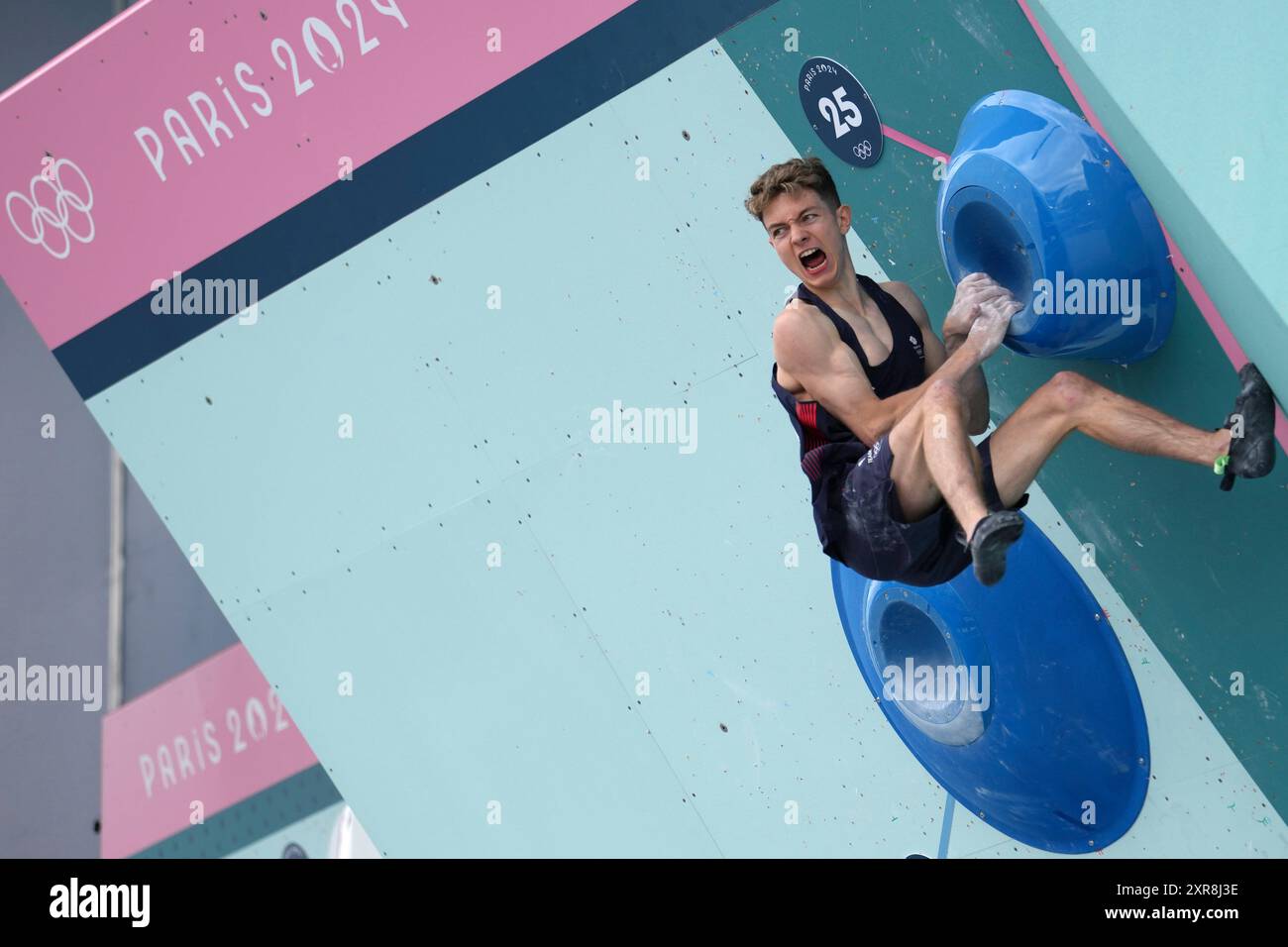 Toby Roberts of Great Britain competes in the men's boulder and lead ...