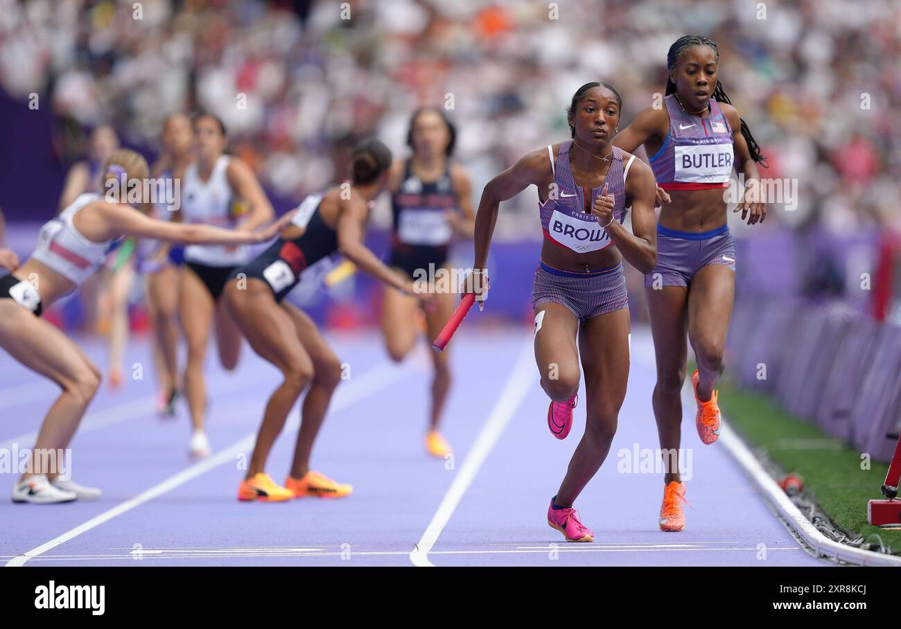 Paris, France. 9th Aug, 2024. Aaliyah Butler and Kaylyn Brown (front ...