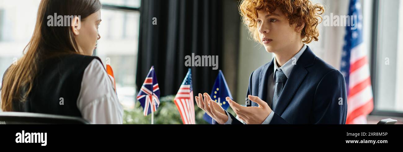 Two teenagers participate in a UN Model conference Stock Photo - Alamy