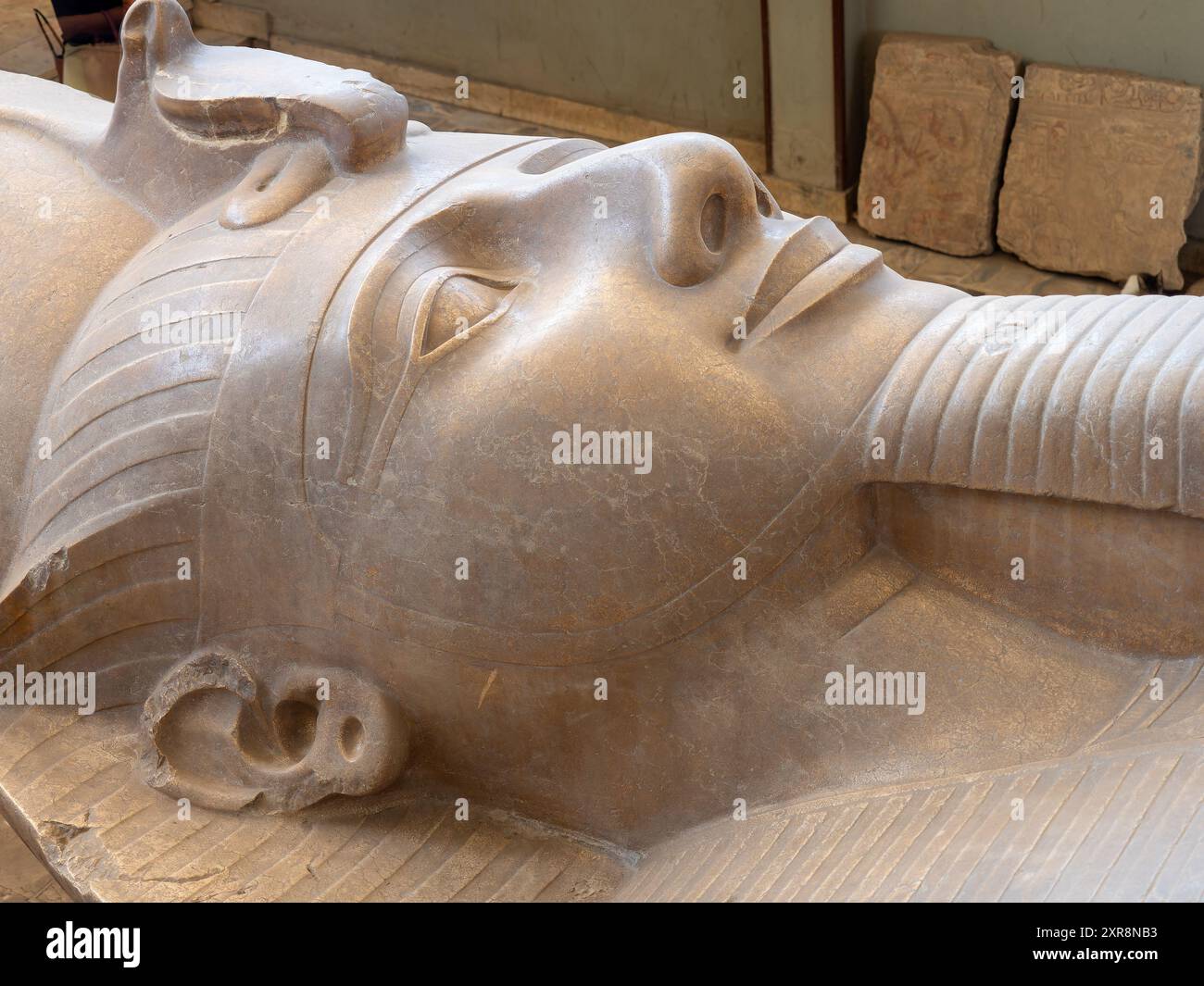 The colossus of Ramses II statue carved in siliceous stone 10 meter lon ...