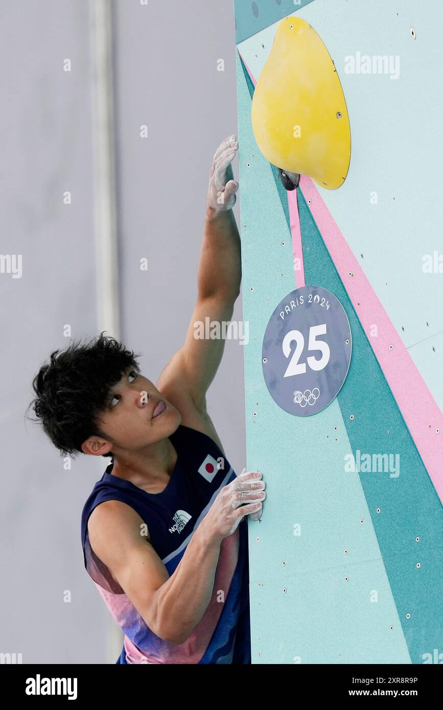 Sorato Anraku of Japan competes in the men's boulder and lead, boulder ...