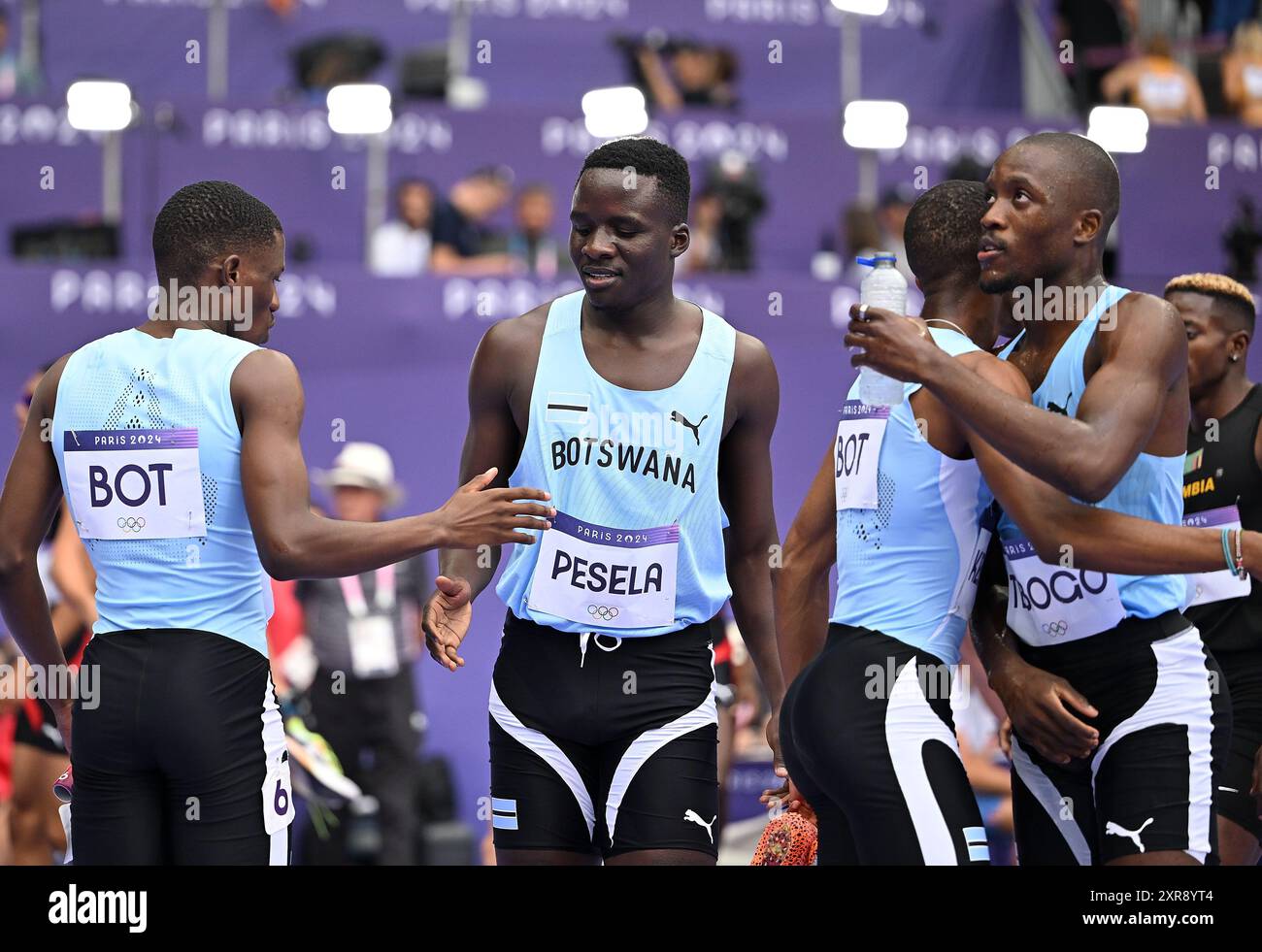 Paris, France. 9th Aug, 2024. Team Botswana react after the men's ...