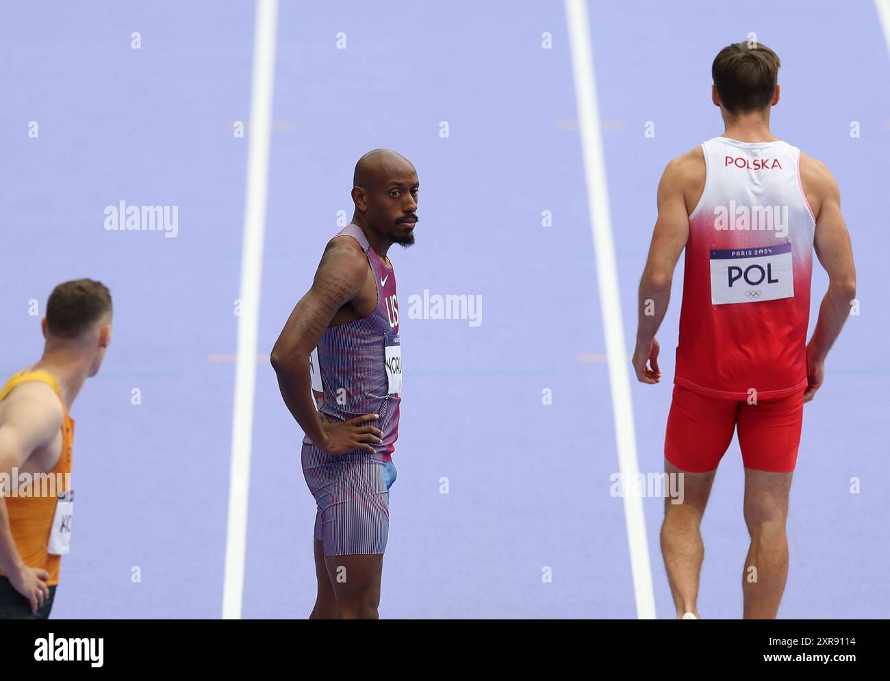 Paris, France. 9th Aug, 2024. Vernon Norwood (C) of team USA reacts ...