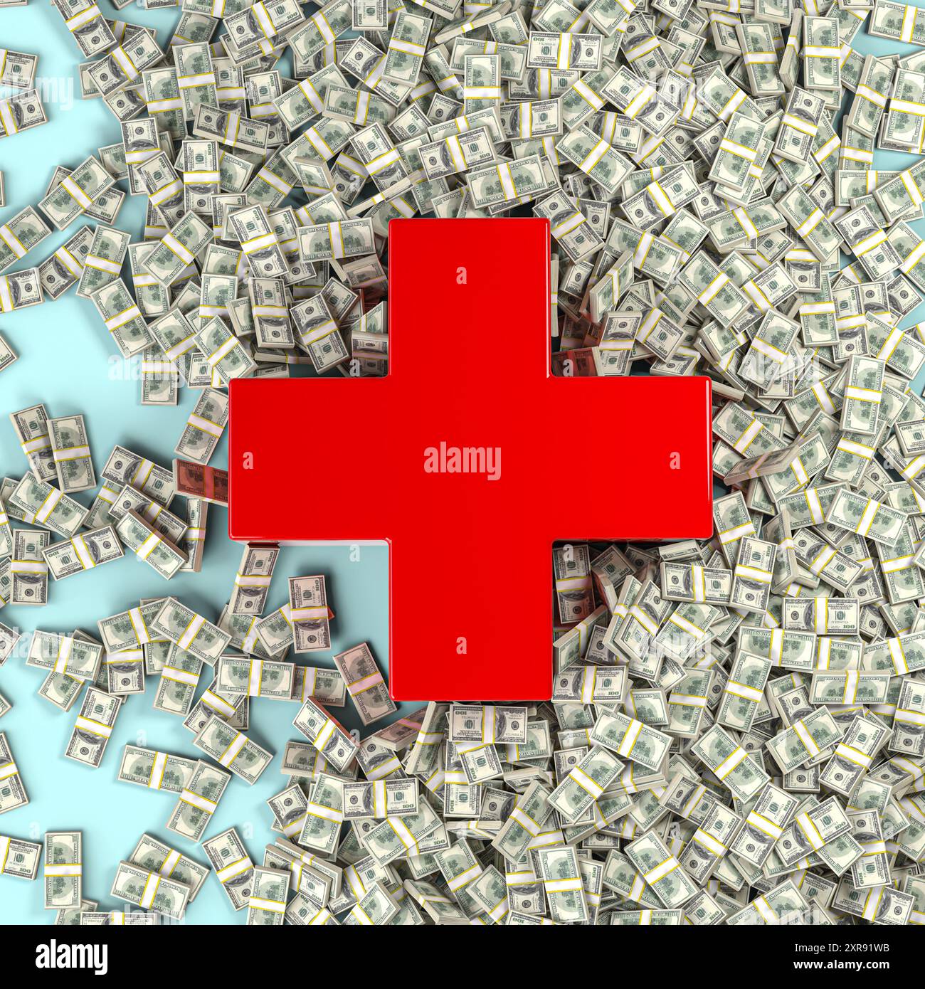 Red cross symbol surrounded hundreds dollar bills 3d render Stock Photo ...