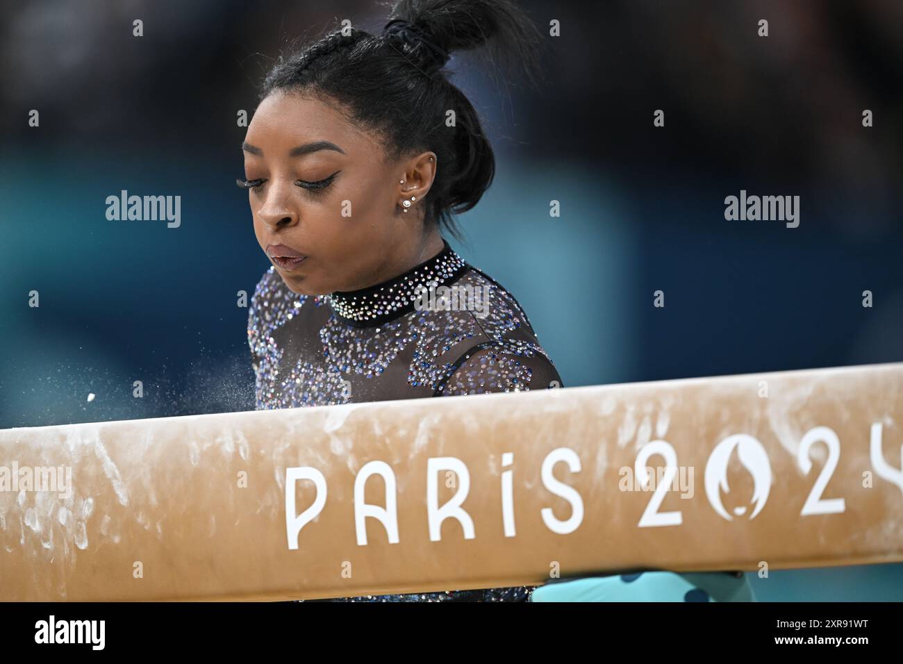 PARIS, FRANCE-28 July 2024: Simone Biles of USA competes on the balance ...