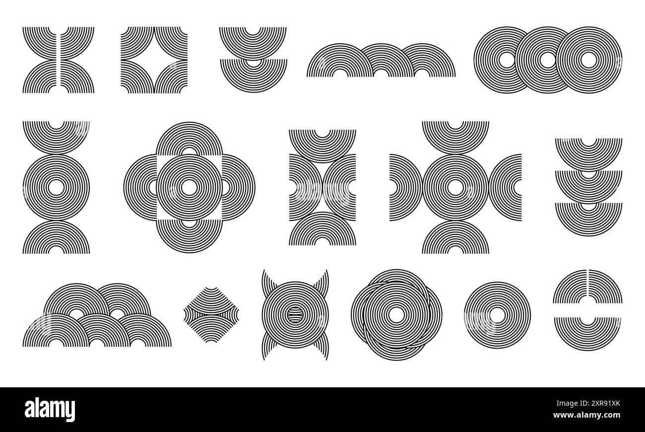 Arch rainbow line boho design elements in Bauhaus. Vector linear shapes ...