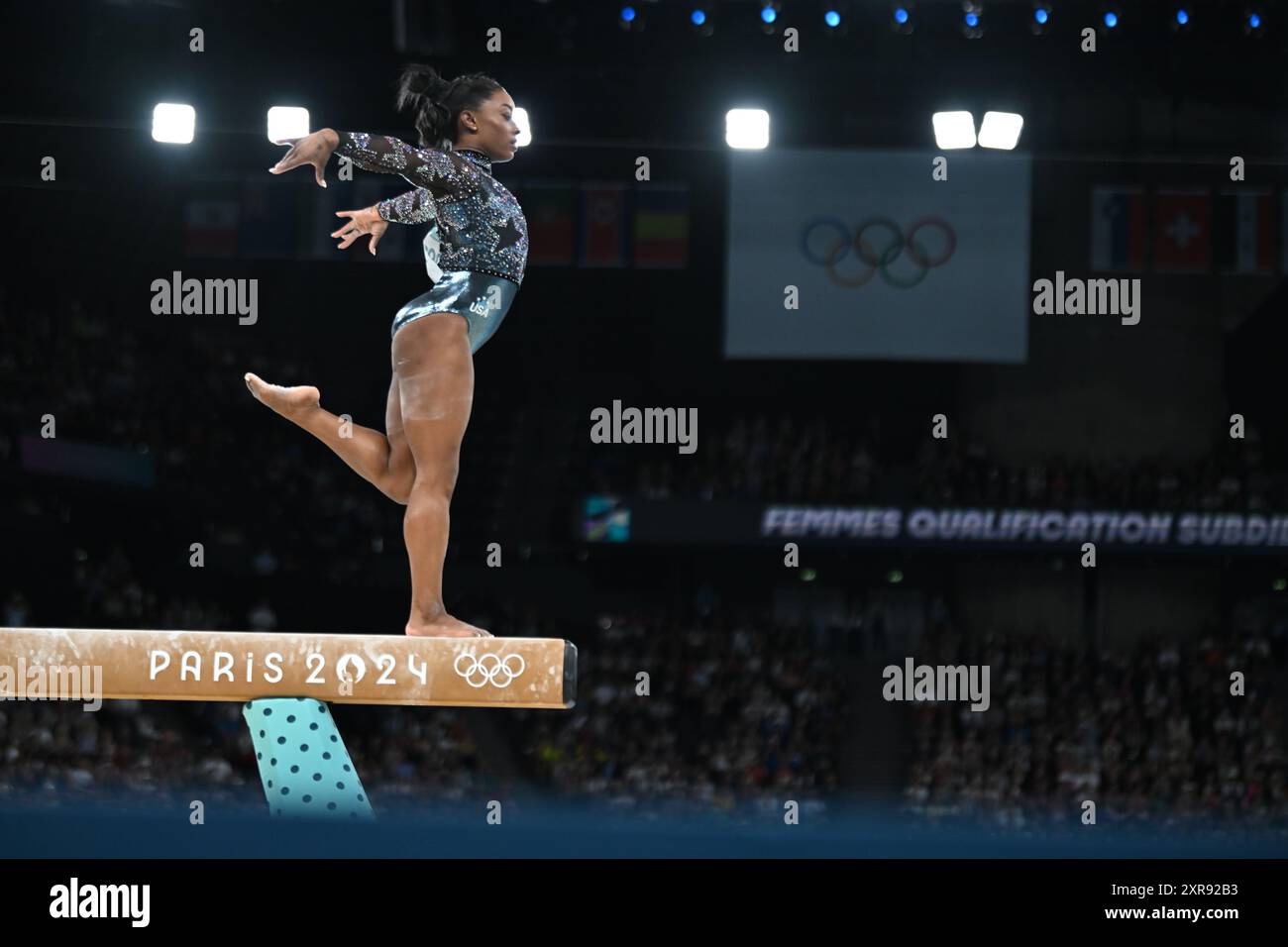 PARIS, FRANCE-28 July 2024: Simone Biles of USA competes on the balance ...