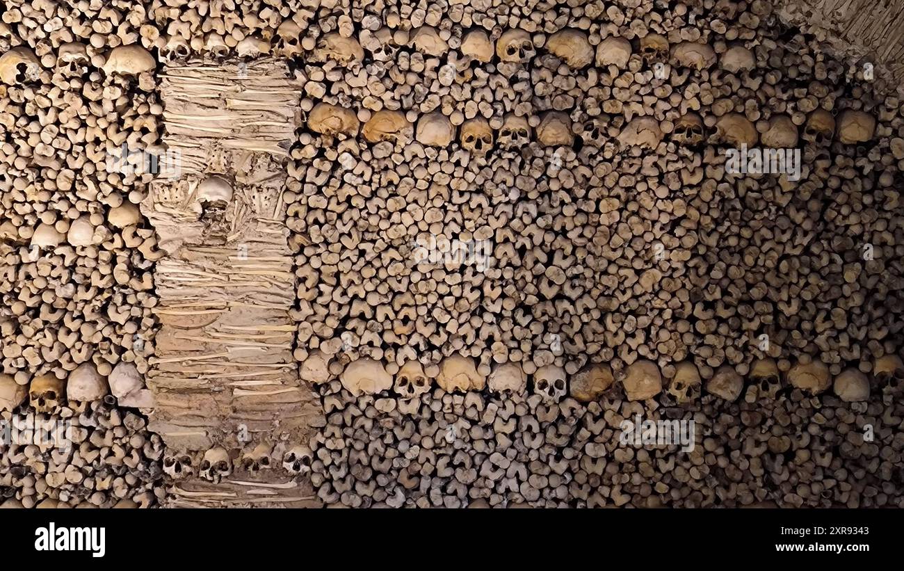 Wall of human bones catacombs, Évora, Portugal Stock Photo - Alamy