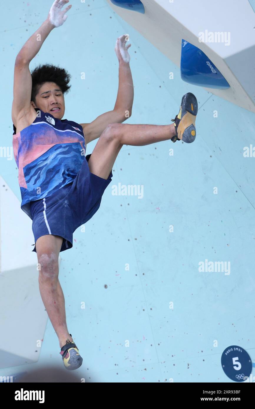 Sorato Anraku of Japan competes in the men's boulder and lead, boulder ...