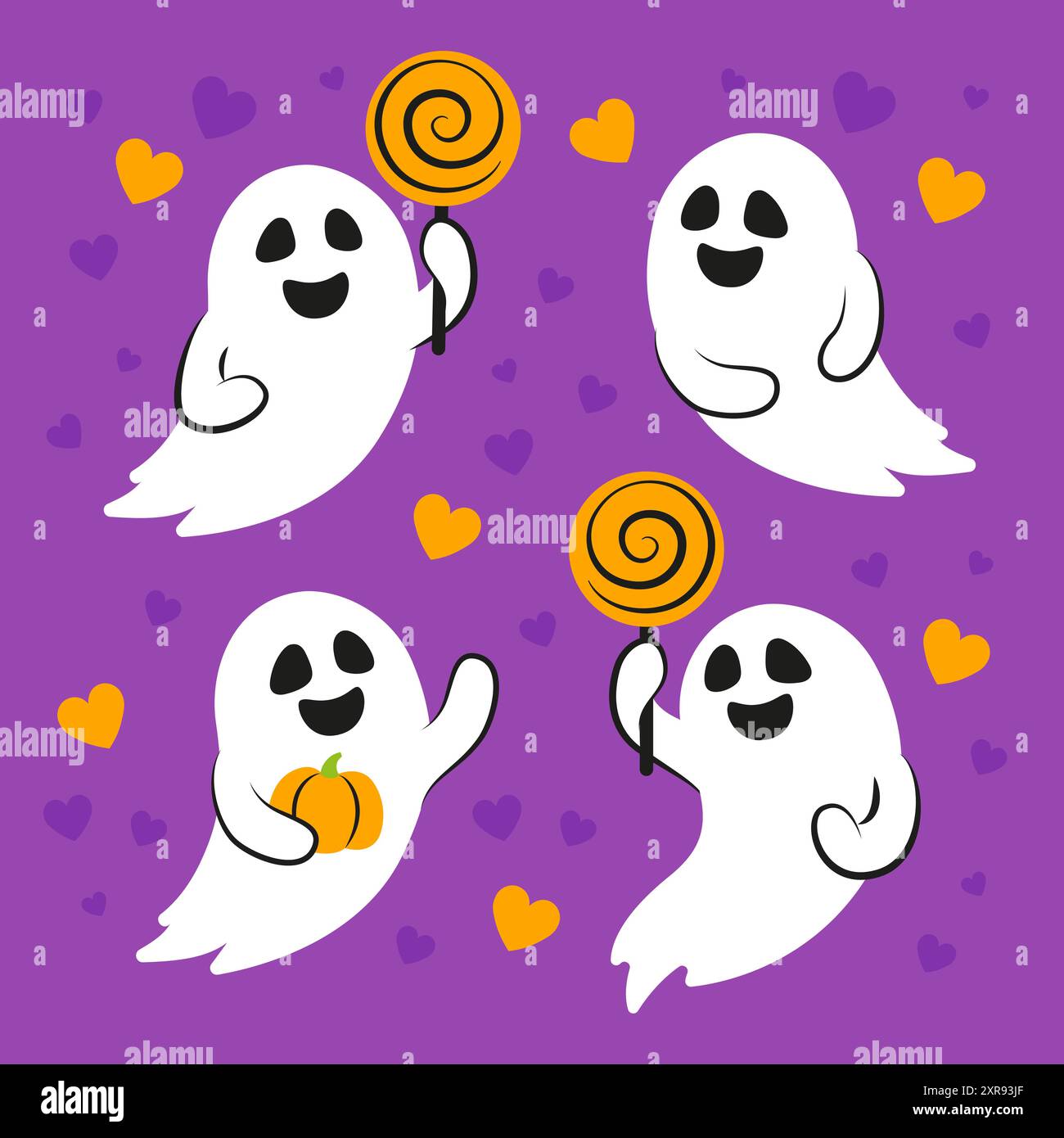 Illustration of funny ghosts. Set of cute ghosts for Halloween card ...