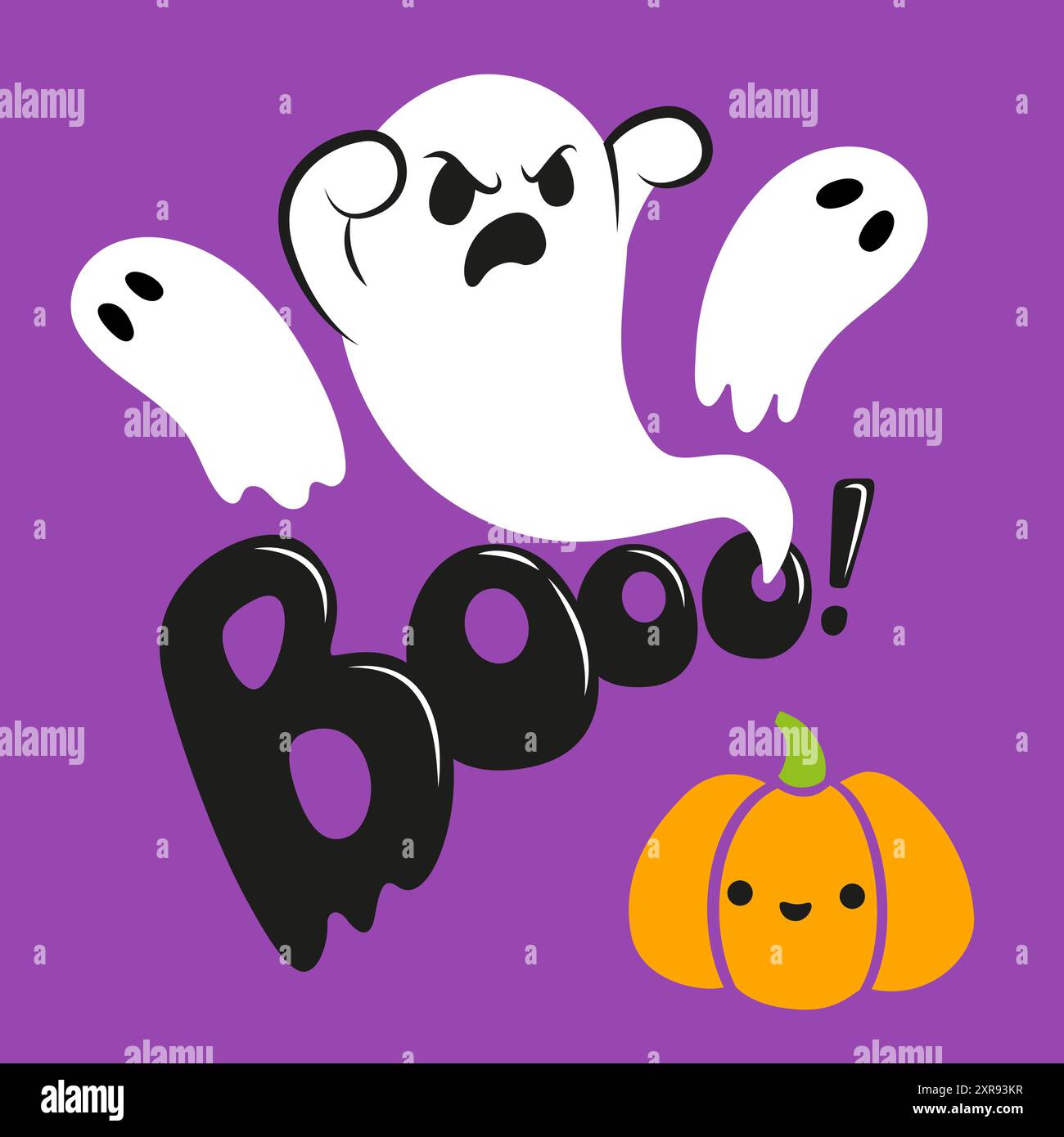 Illustration of funny ghosts. Cute ghosts for Halloween card design ...