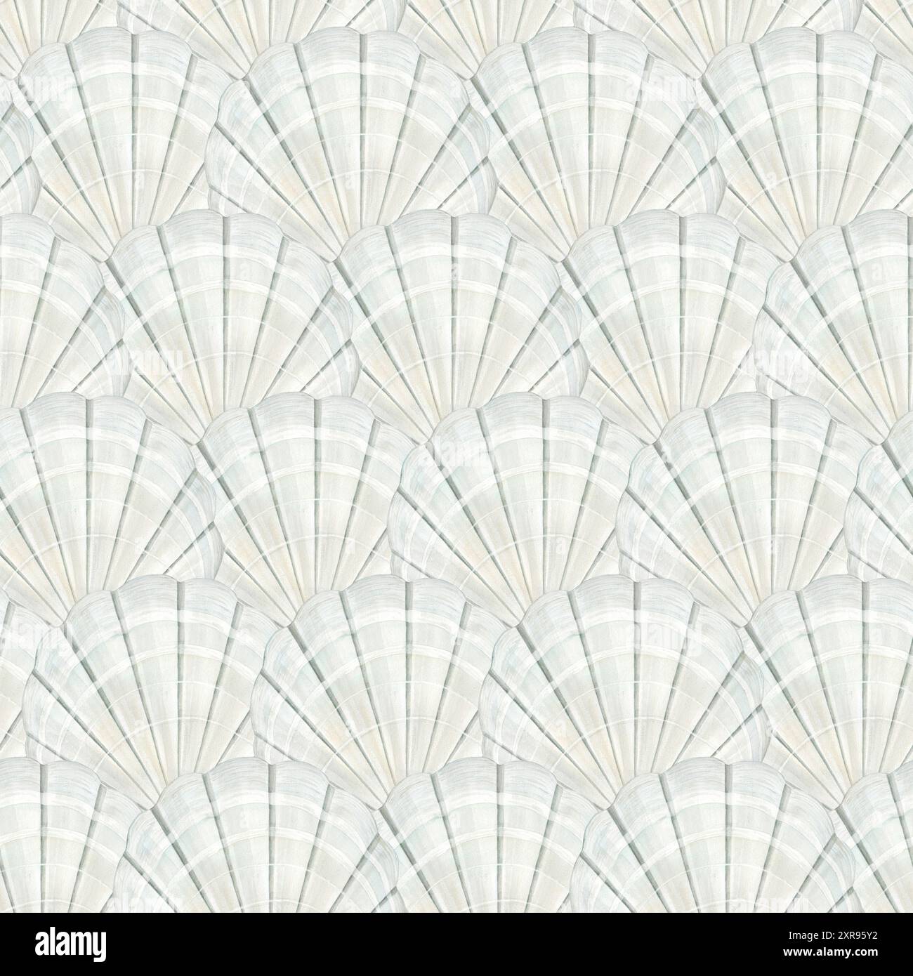 Sea Shells Scallops. Seamless Pattern on white background. Watercolor ...