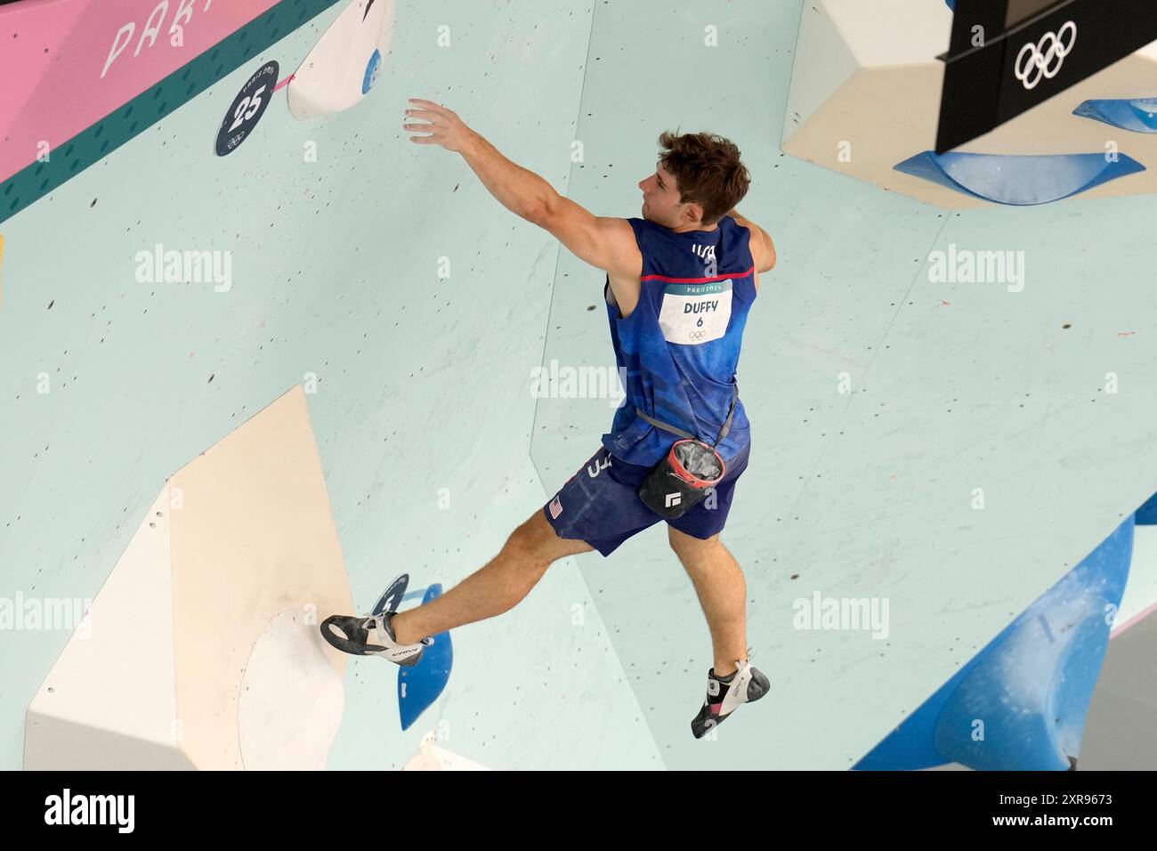 Colin Duffy of the United States competes in the men's boulder and lead ...