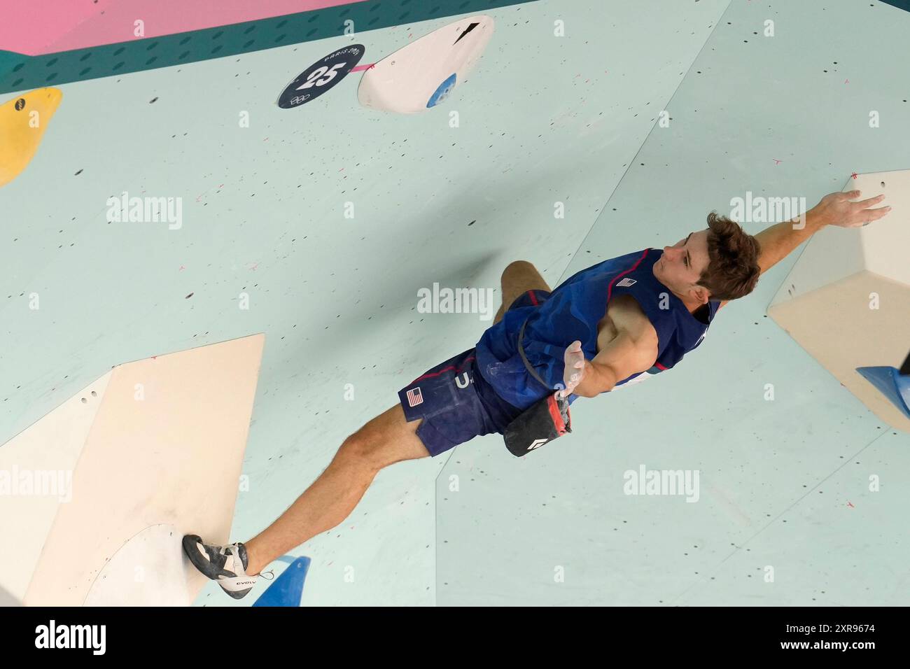 Colin Duffy of the United States competes in the men's boulder and lead ...