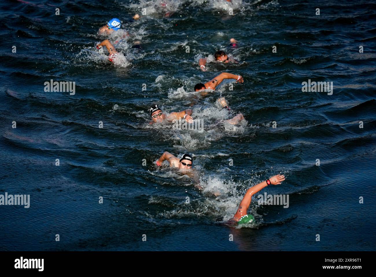 Paris, France. 09th Aug, 2024. Swimmers on the Seine compete in the Men ...