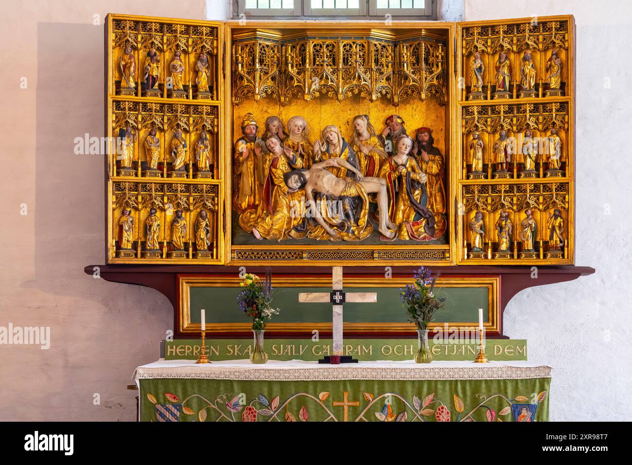 Jesus’ Body is Taken Down from the Cross. Late medieval altarpiece (triptych), possibly FrenchSt ...