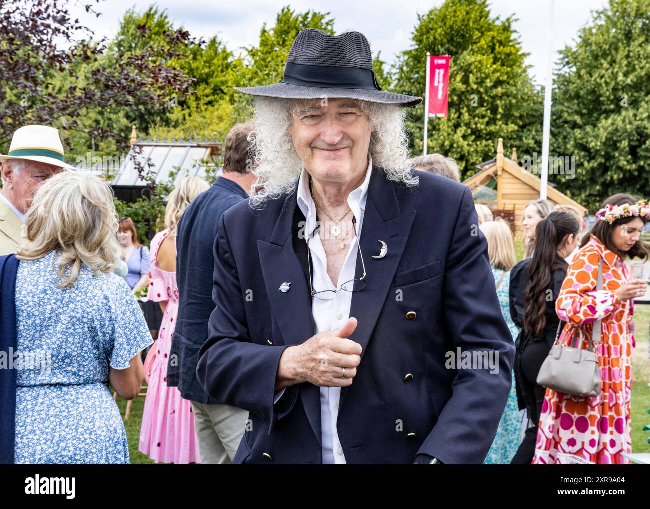 Sir Brian May, Queen guitarist, smiling, close up face, RHS Hampton ...