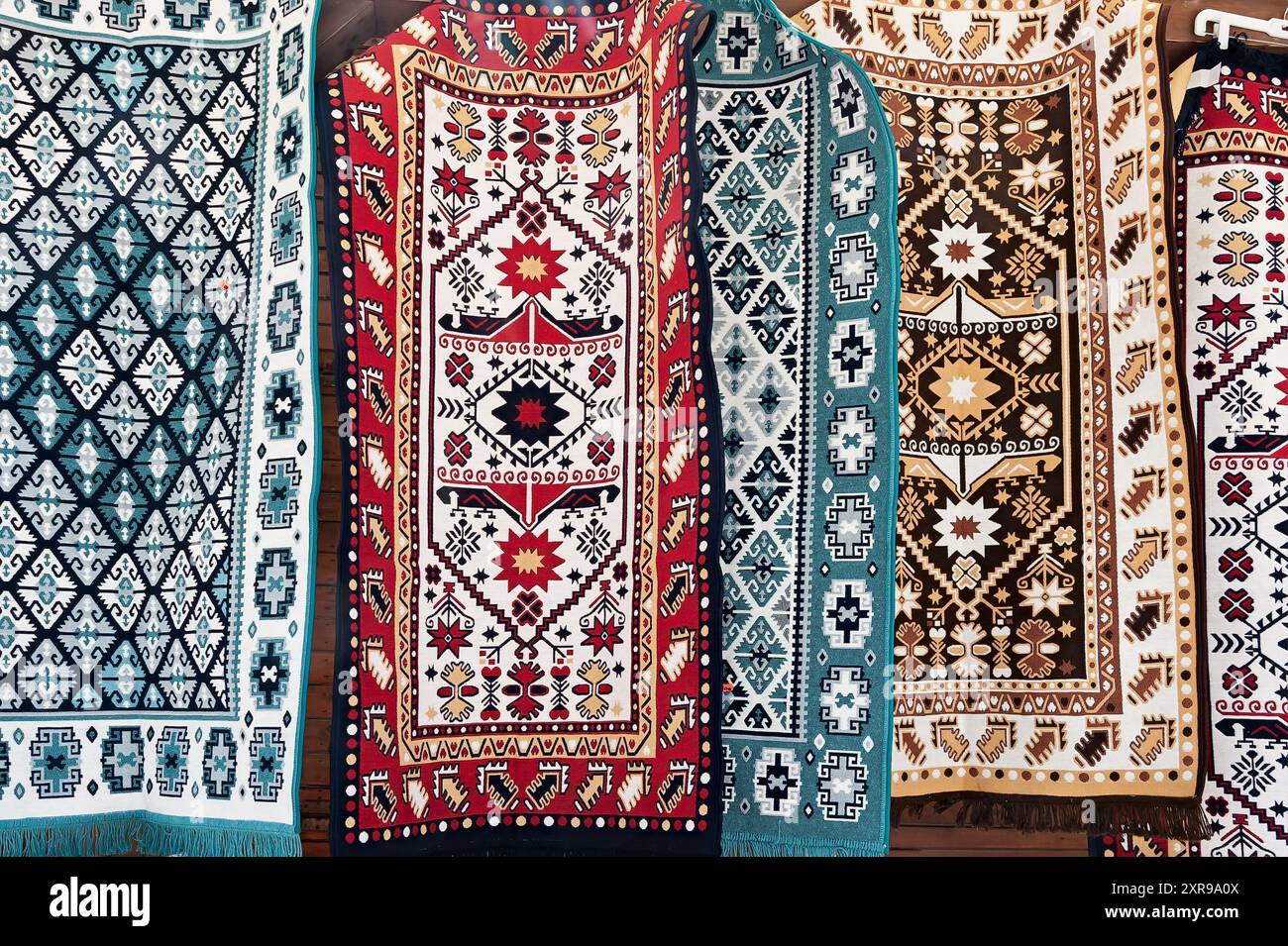The samples of Romanian traditional carpets Stock Photo - Alamy