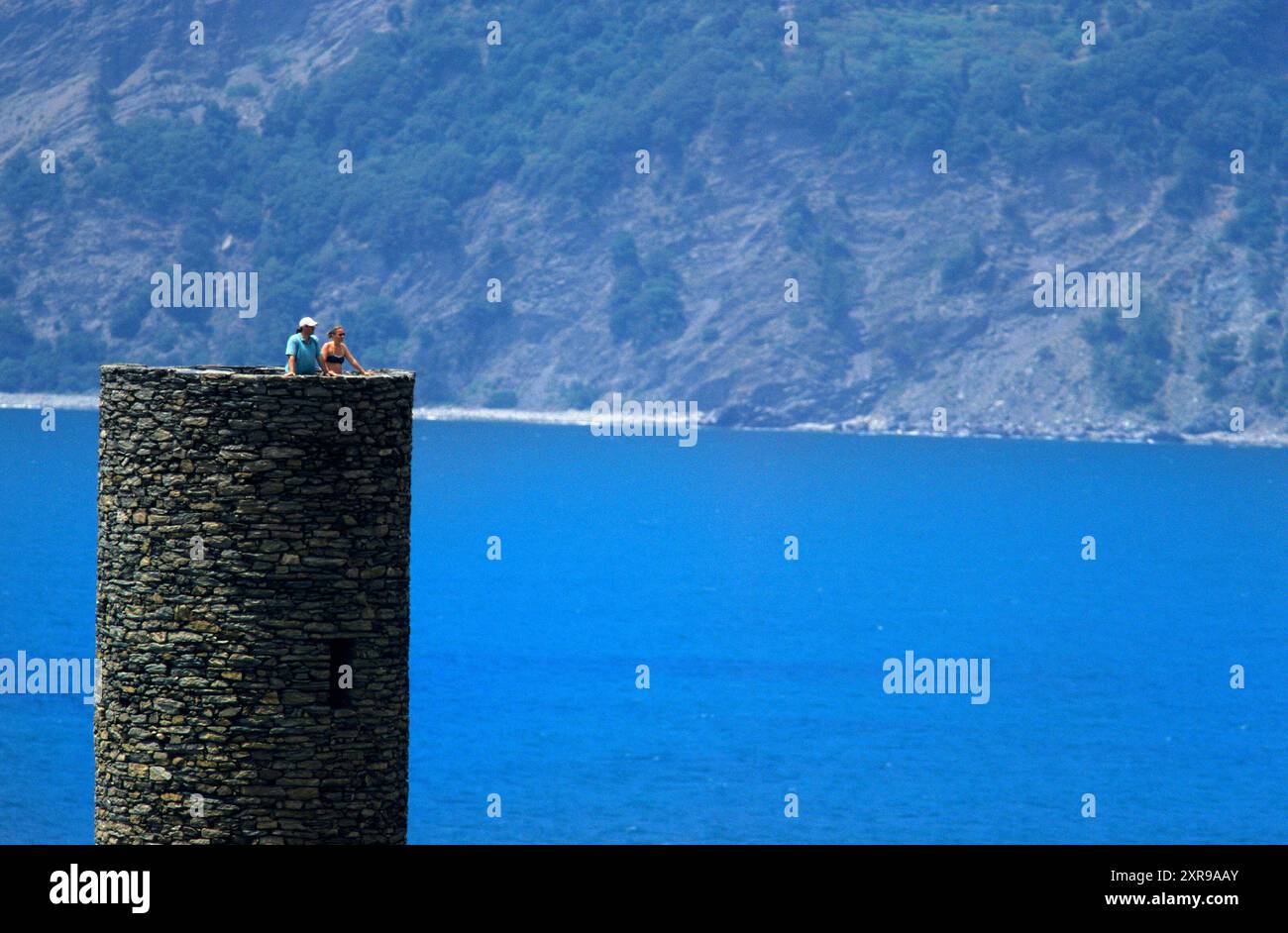 Castle lookout tower, Village of Vernazza Cinque Terre, Italy Stock ...