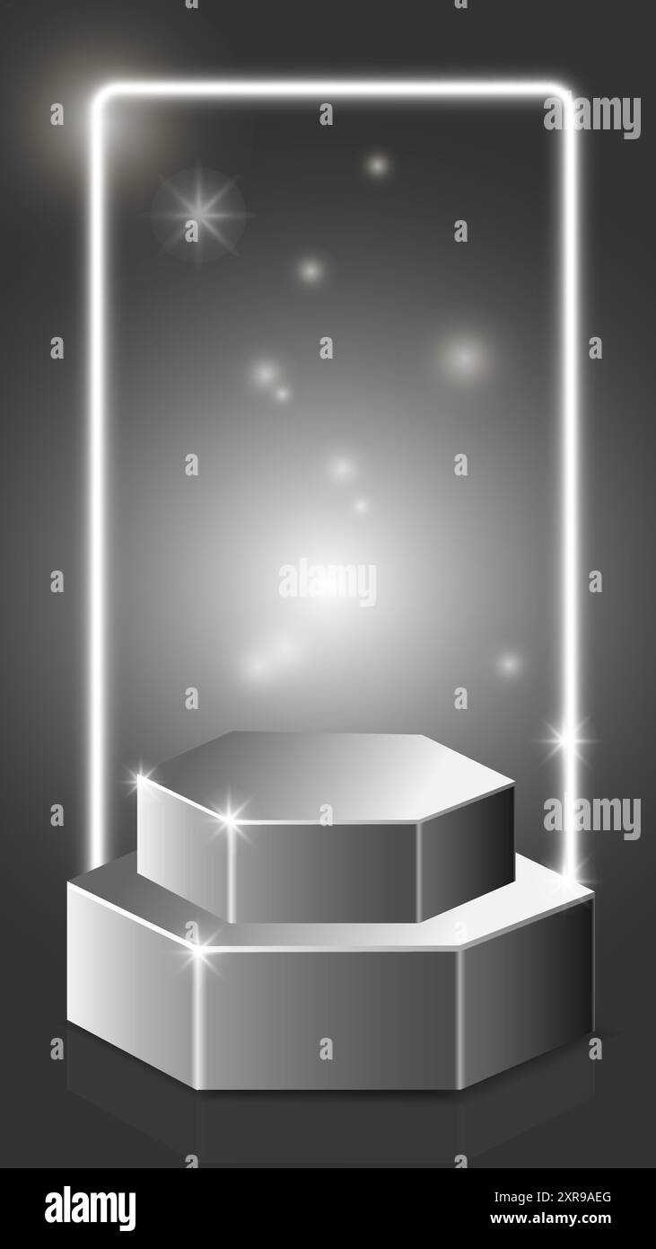Gray silver podium 3d scene stand in vector for mockups, demonstration ...