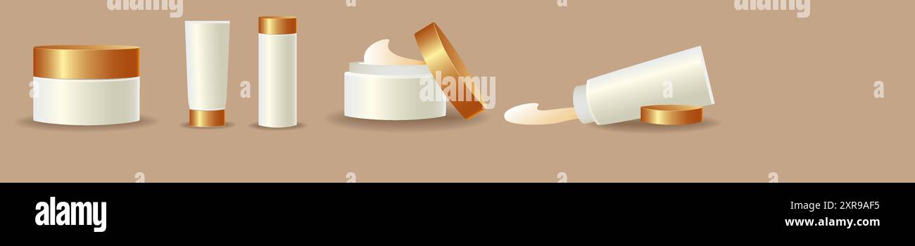 Set of Vector Mockups of Cream Jars, Tubes with a Golden Cap. For ...