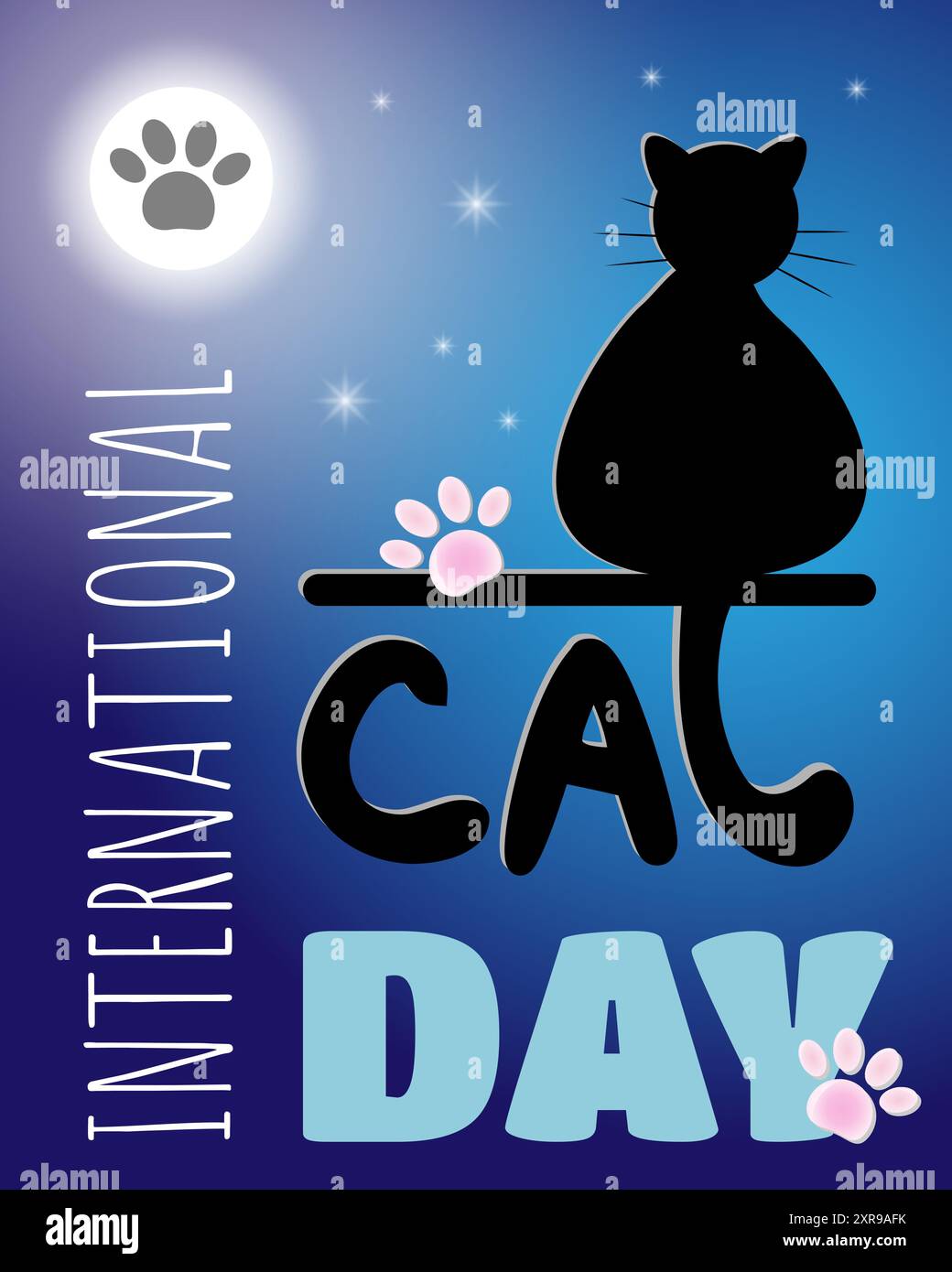 Poster for International Cat Day. Silhouette of a cat sitting on the ...