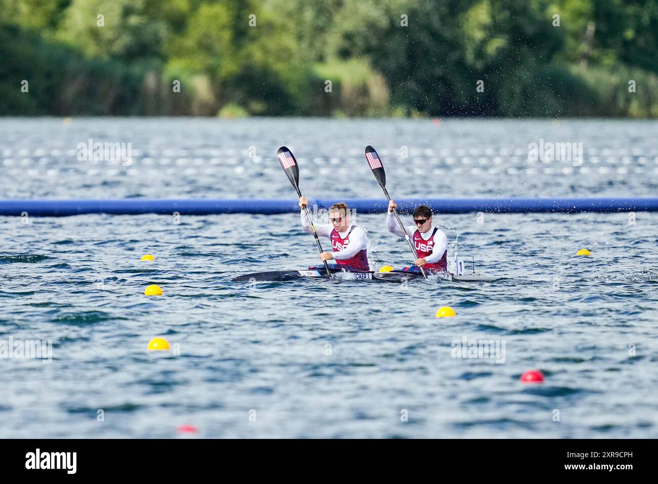 Jonas Ecker and Aaron Small of United States compete during Men's Kayak ...