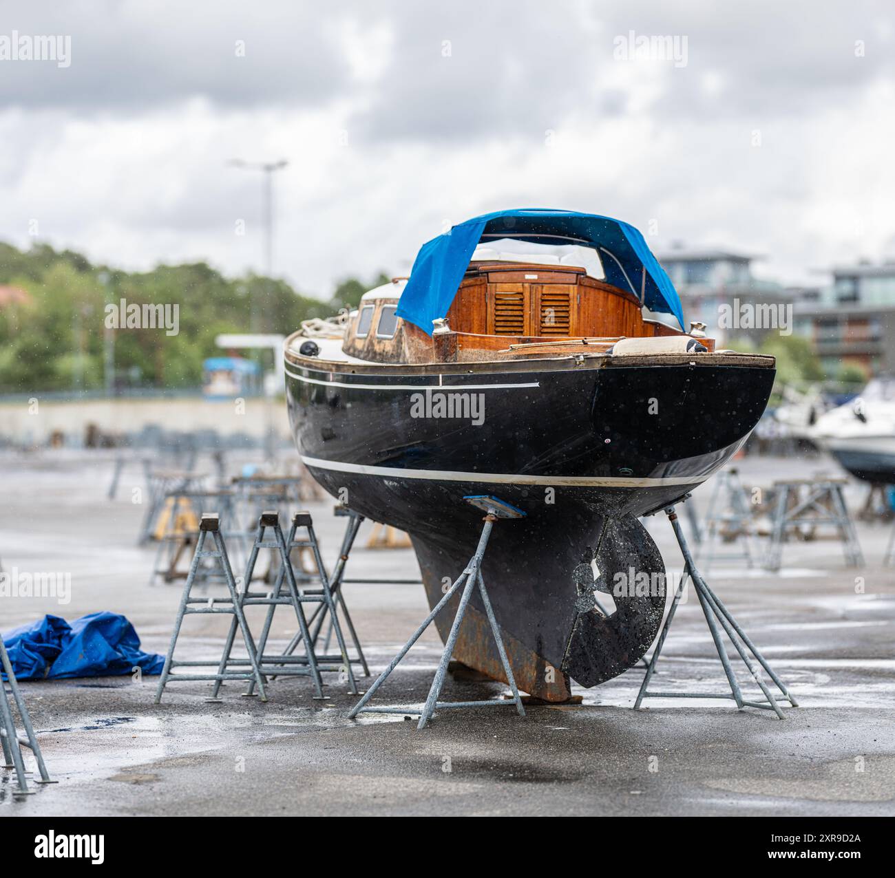 Lonely laid up sailboat at a marina lay up site Stock Photo - Alamy