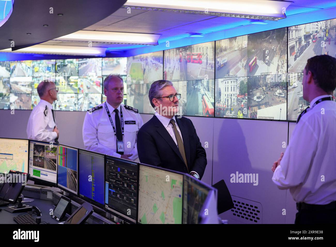 Prime Minister Keir Starmer views CCTV screens with Metropolitan Police ...
