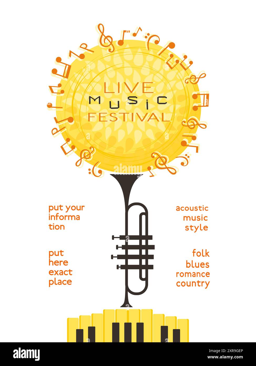 Fall Season Live Music Festival minimal design vector poster. Piano ...