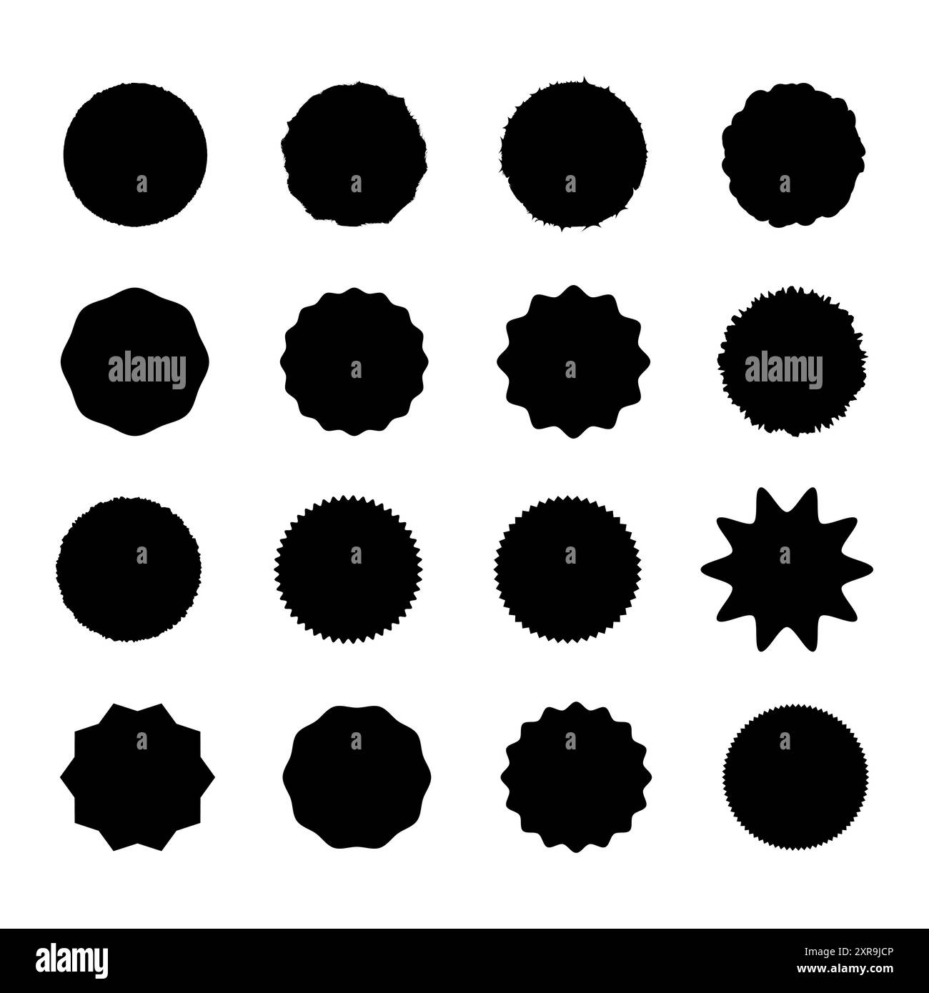 Round stamp sticker set, grunge black stamps around torn edge texture ...