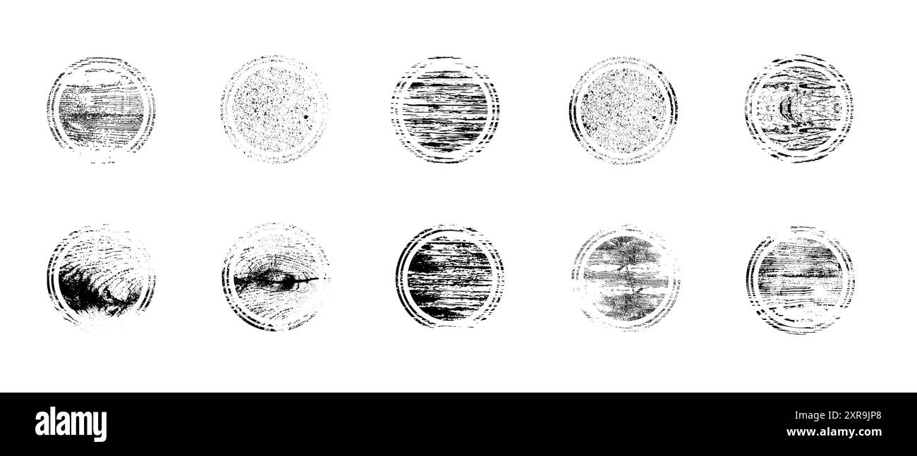 Circle grunge scratched lable background. Distressed post stamp texture ...