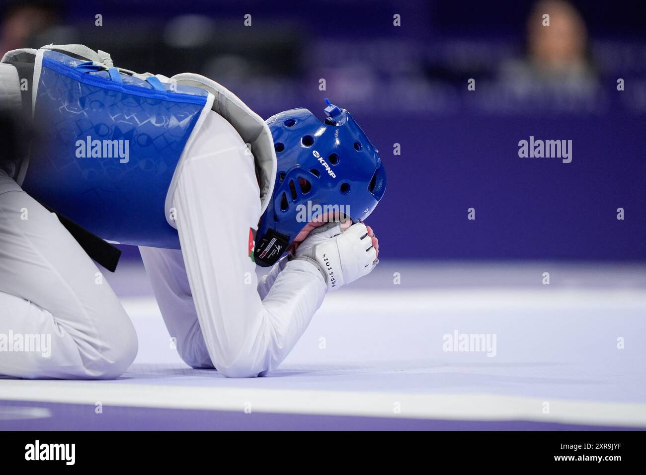 TaekwondoJordanian Sales Elsharabaty reacts during 2024 Olympic summer ...