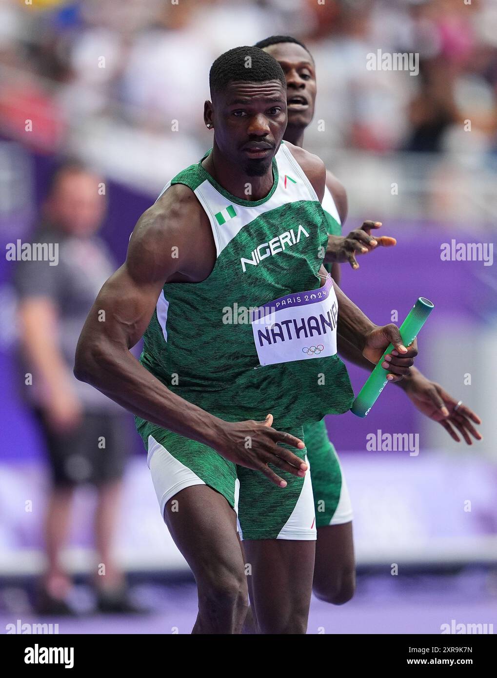 Paris, France. 9th Aug, 2024. Ezekiel Nathaniel (front) of team Nigeria ...