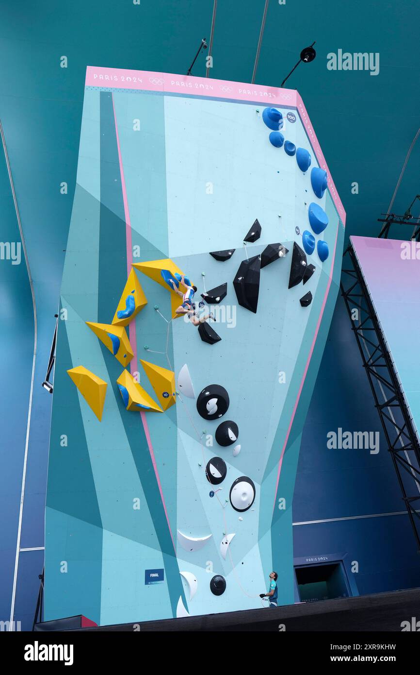 Paul Jenft of France competes in the men's boulder and lead, lead final ...