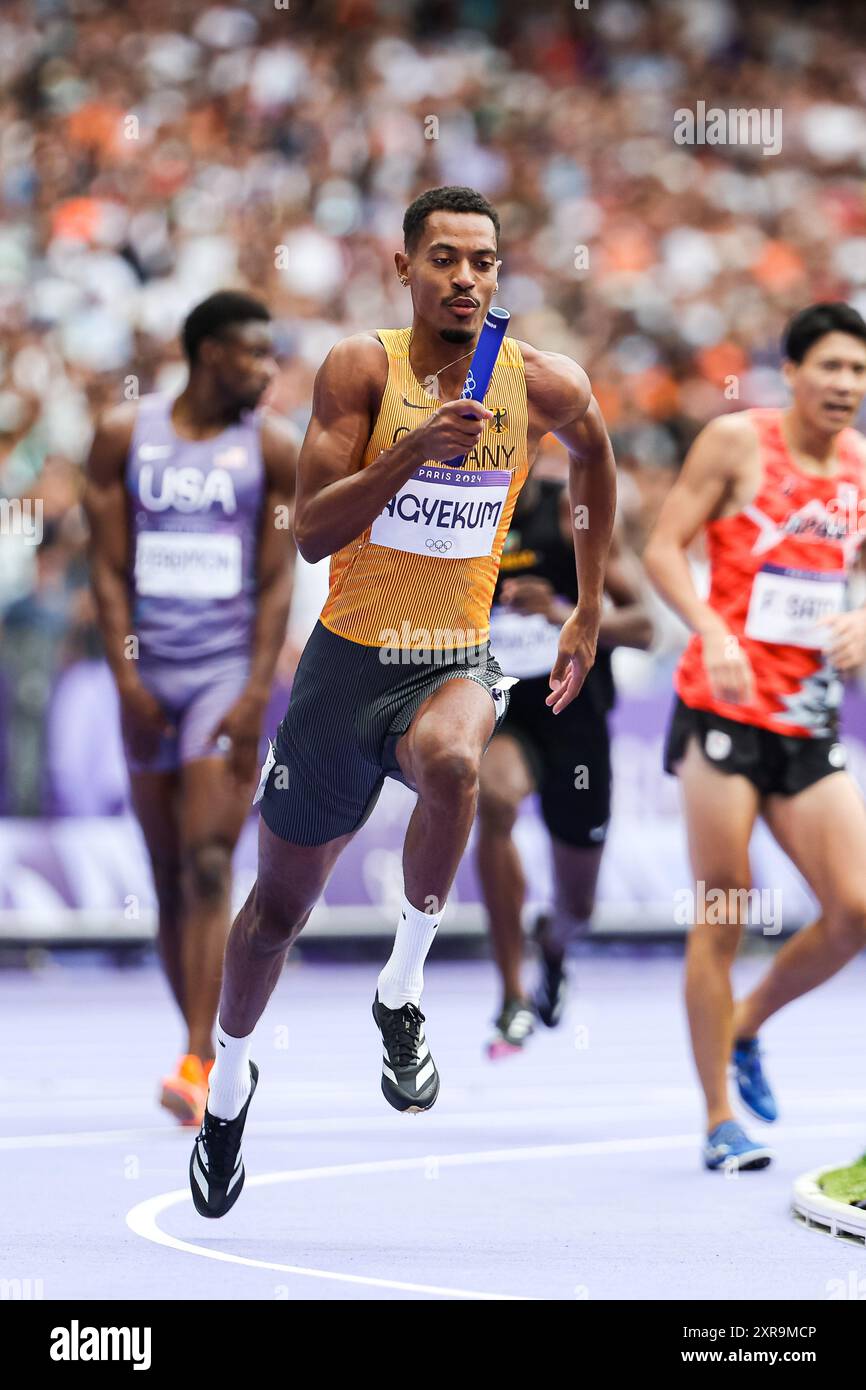FRA, Olympische Spiele Paris 2024, 09.08.2024, Herren 4x400m Staffel 4. Sprinter Agyekum Emil ...