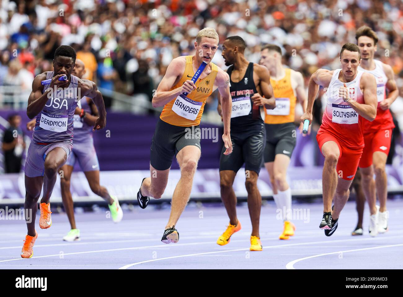 FRA, Olympische Spiele Paris 2024, 09.08.2024, Herren 4x400m Staffel 3. Sprinter Sanders Manuel ...